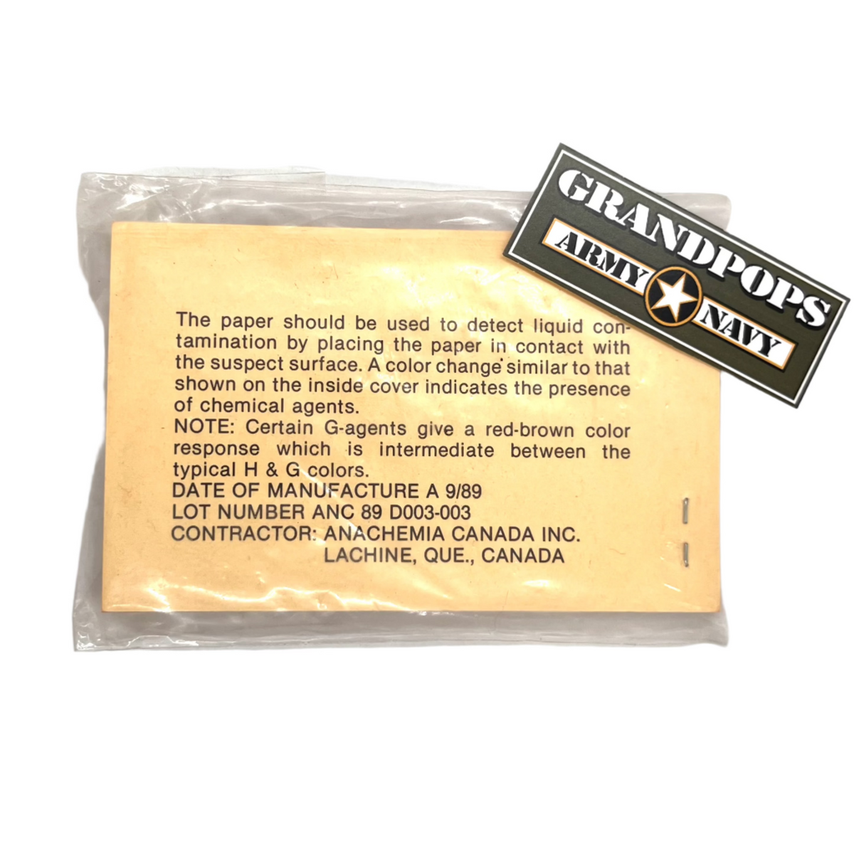 U.S. Military Paper chemical Agent Detector VGH ABC-M8 Kit ...