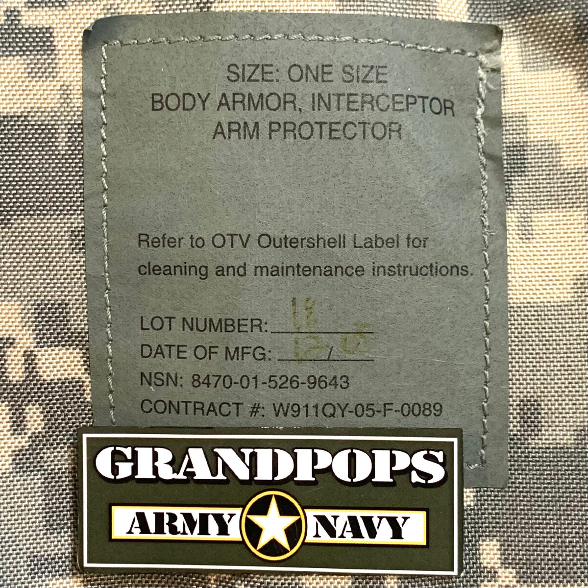 U.S. Military ACU Axillary Arm Protector OTV Interceptor Body Armor ...