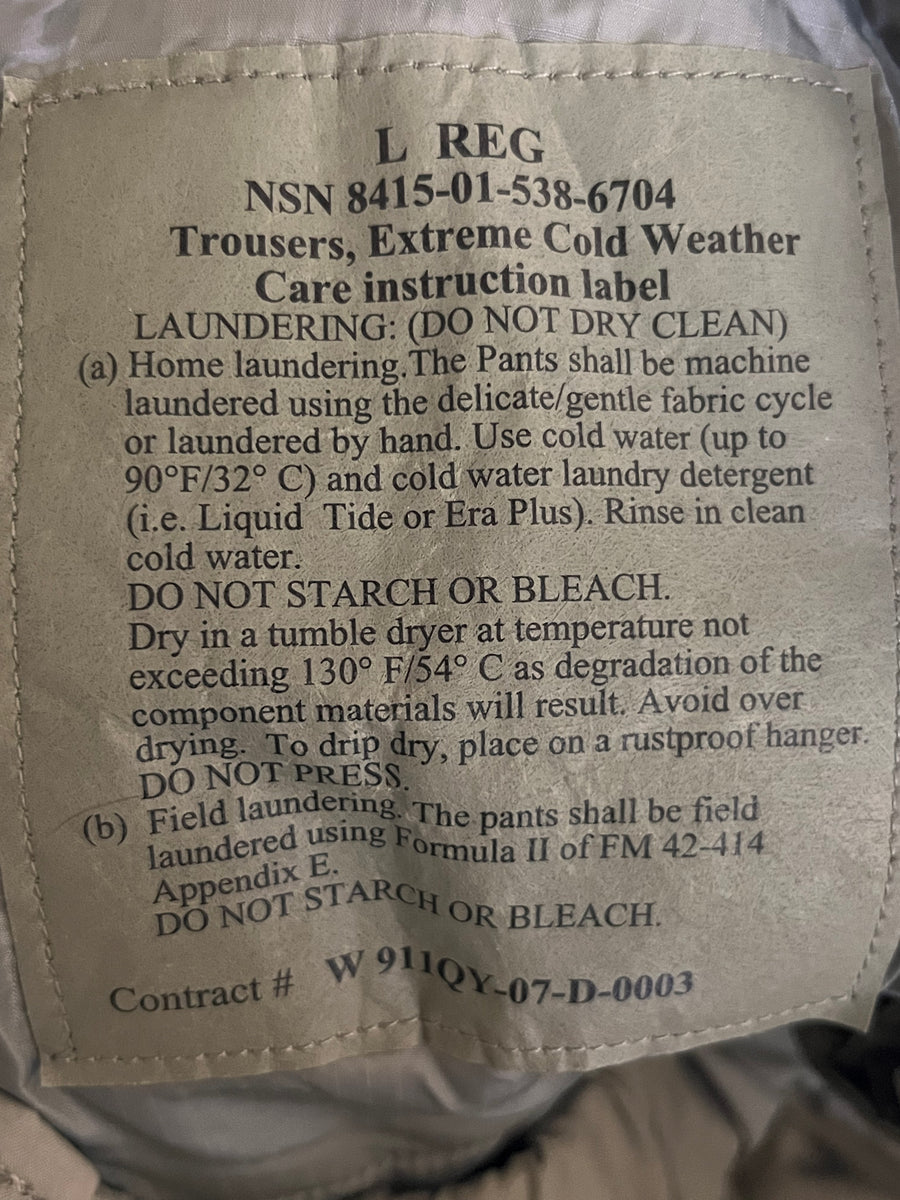 U.S. Army Marshmallow ECWCS Gen III Layer 7 Cold Weather Pants USED ...