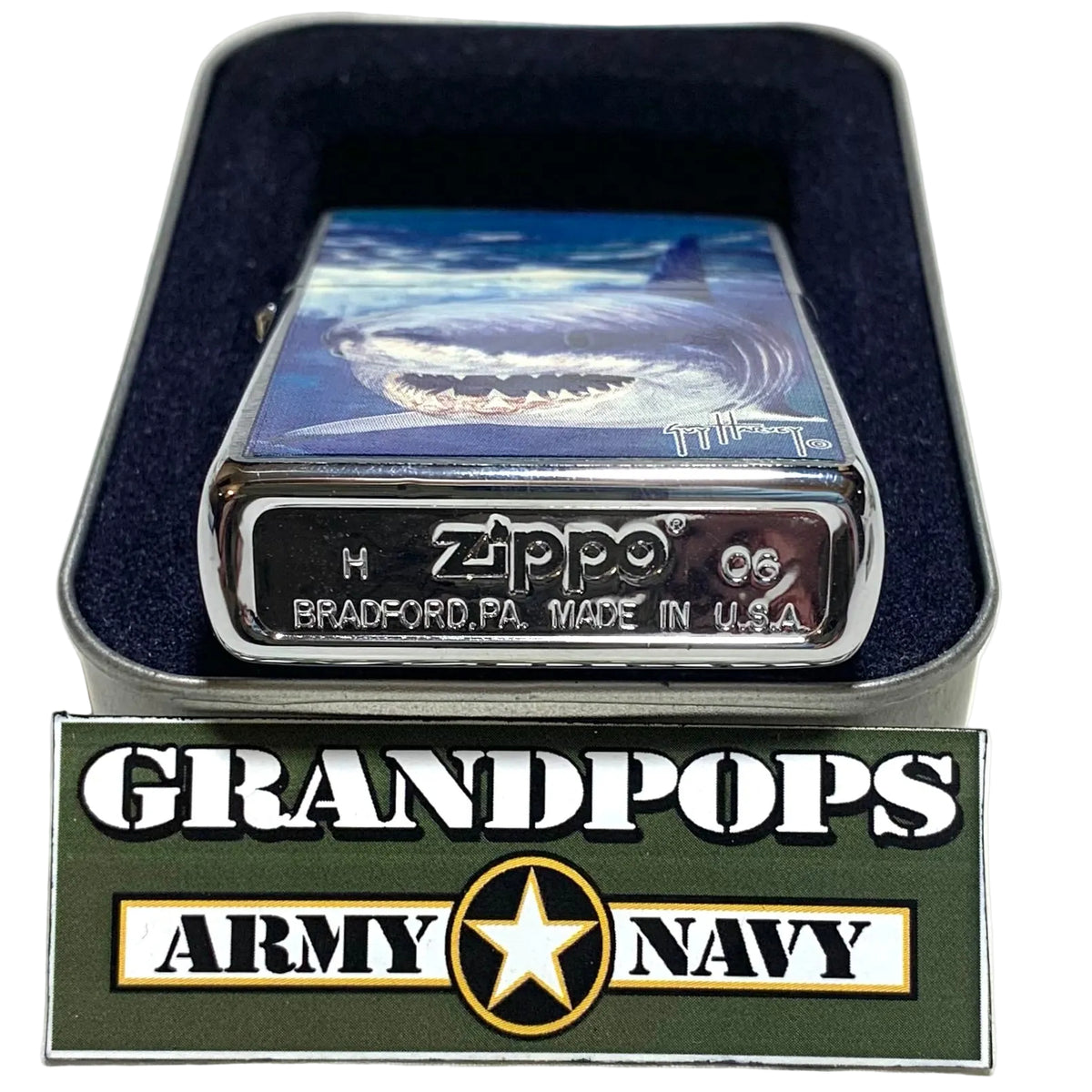 Boxed Guy Harvey Shark Brushed Finish Zippo Lighter – GRANDPOPSARMYNAVY
