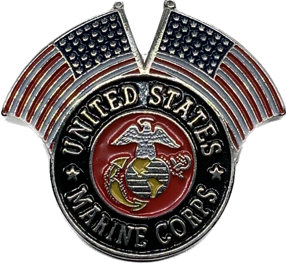 USMC Logo With (2) USA Flags Silver Pin – GRANDPOPSARMYNAVY